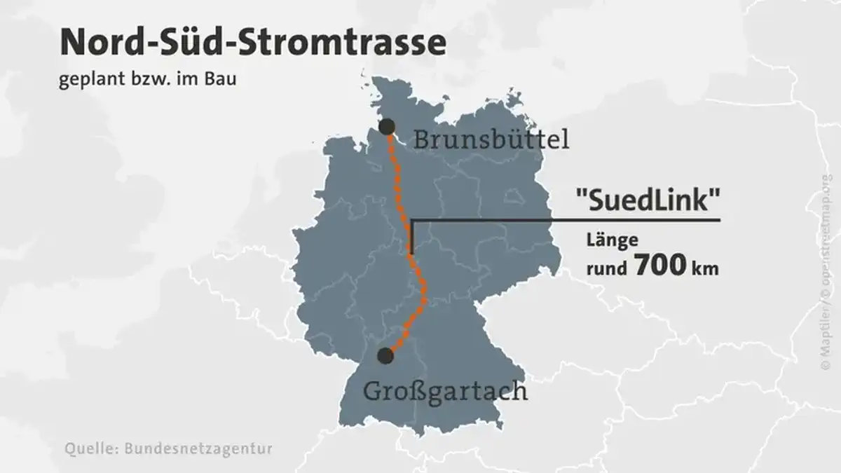 Südlink: Stromautobahn für Windstrom von Nord nach Süd